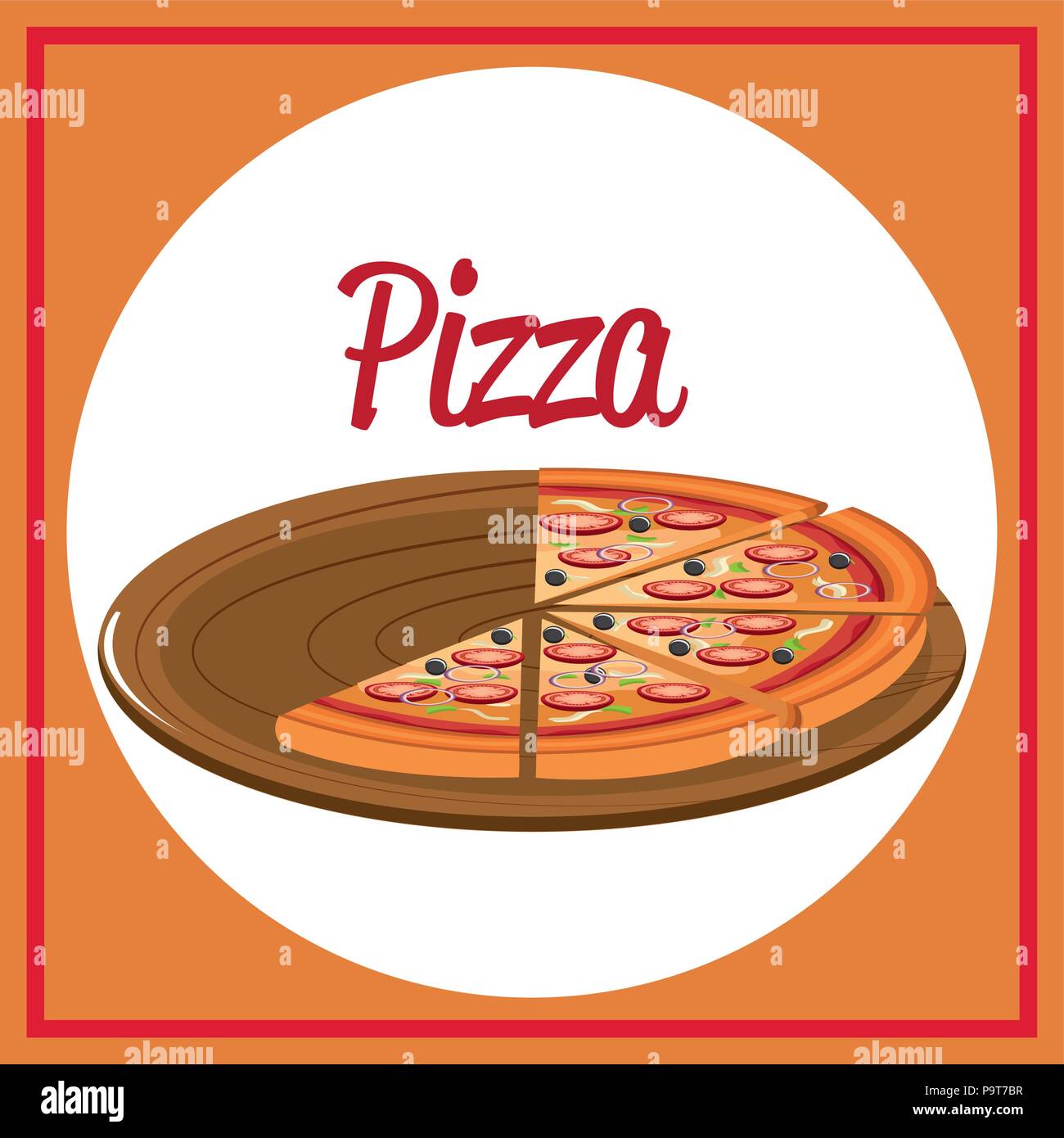 delicious italian pizza in carton tray vector illustration design Stock ...