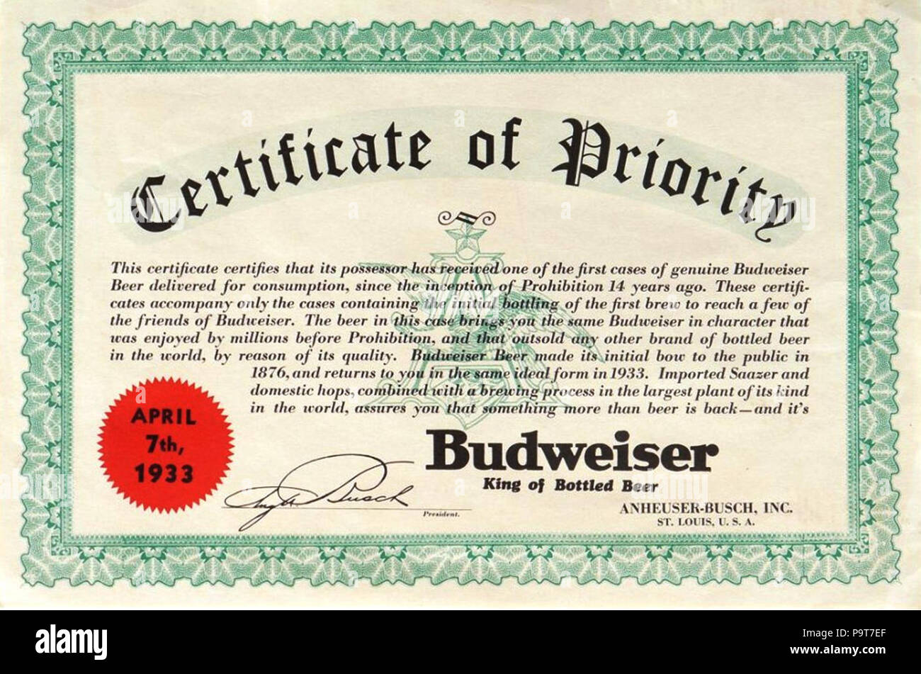 294 Certificate of Priority Stock Photo - Alamy