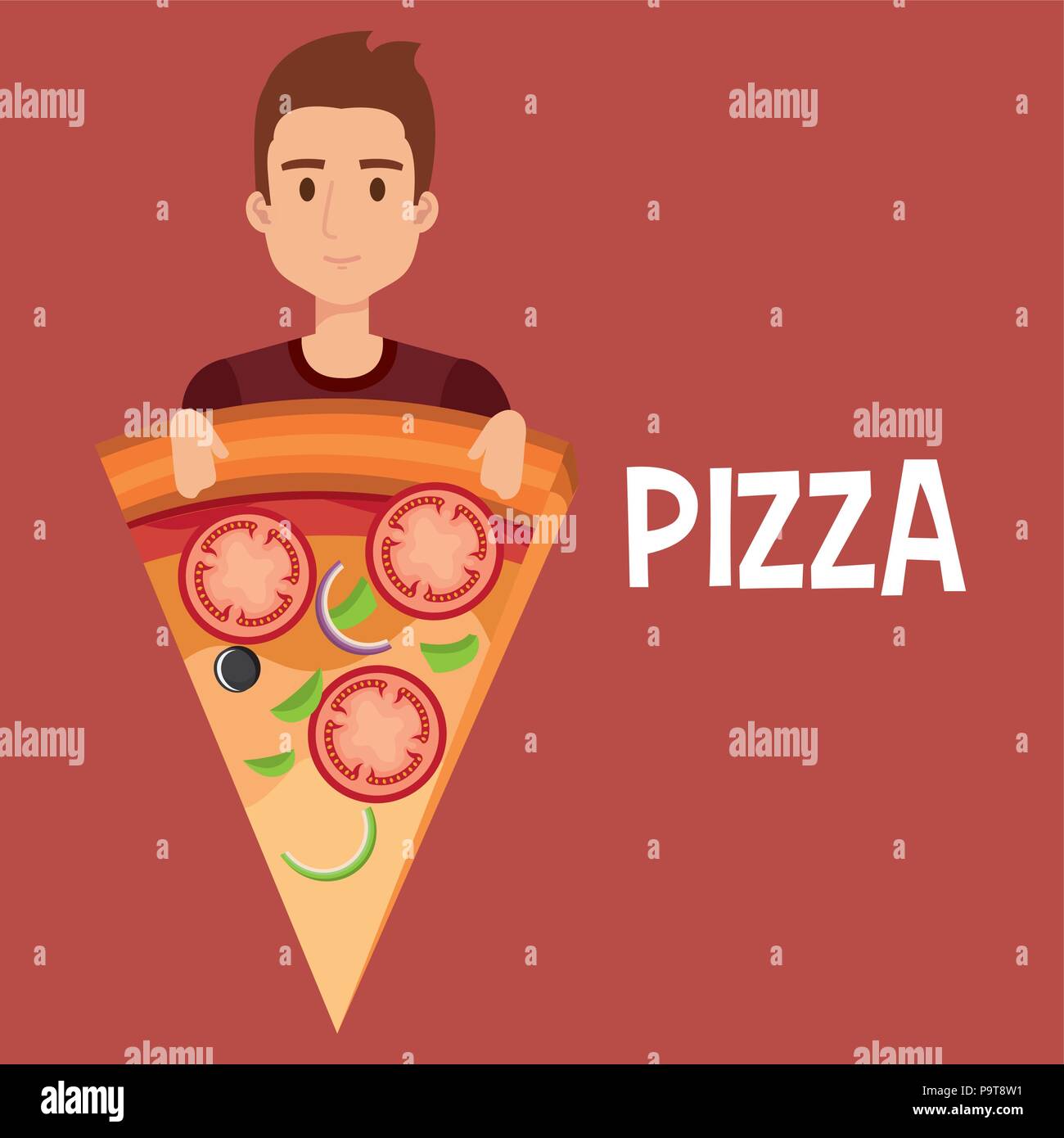 young man with italian pizza portion vector illustration design Stock ...