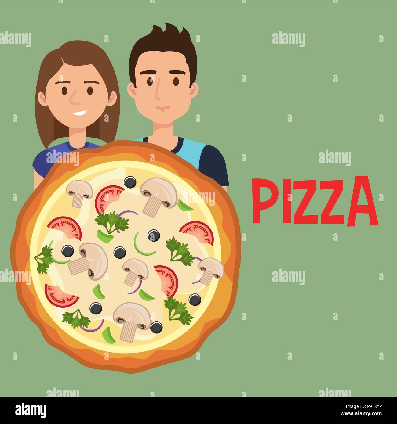 Couple eating pizza italy Stock Vector Images - Alamy