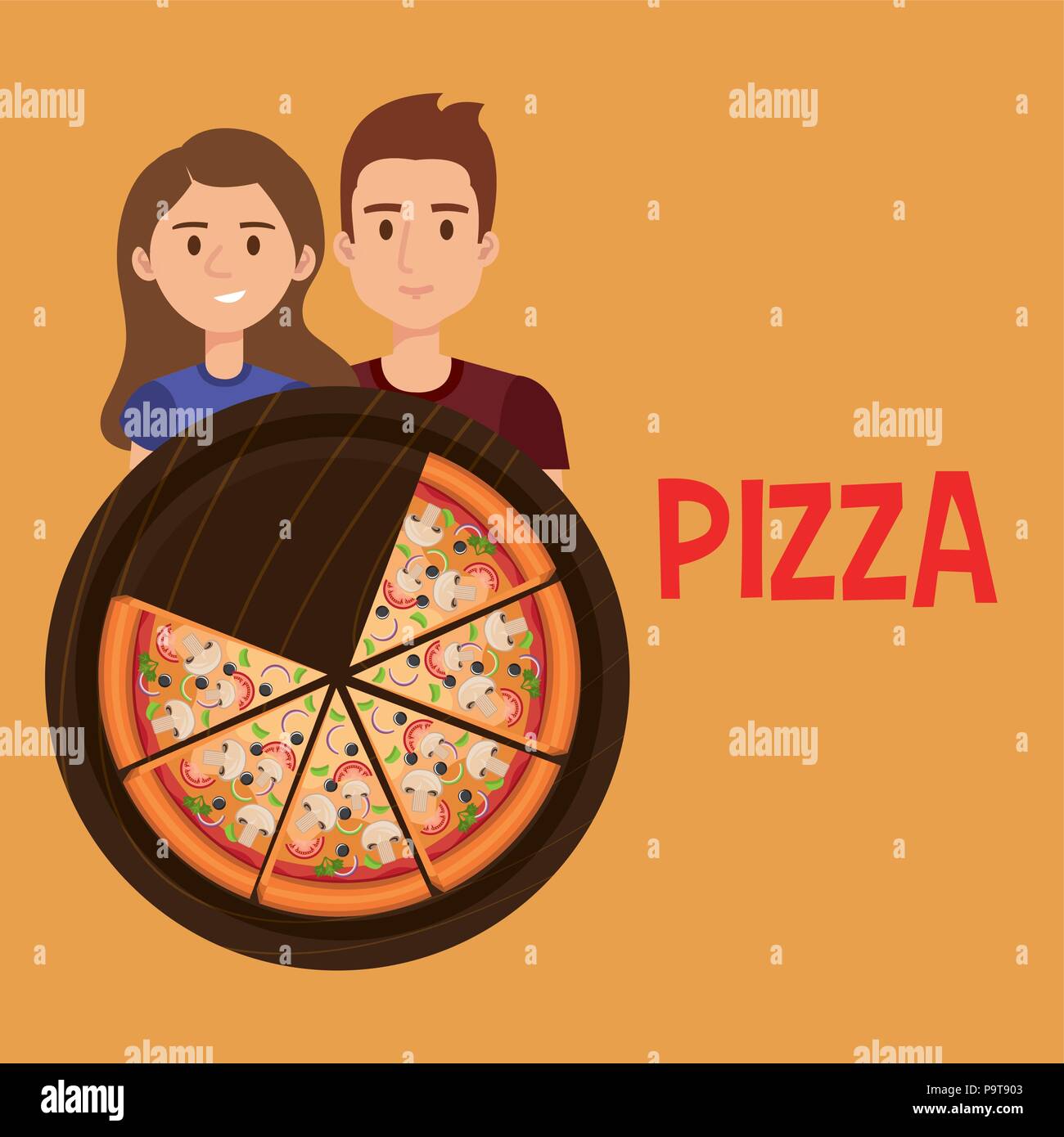 young couple with italian pizza vector illustration design Stock Vector ...