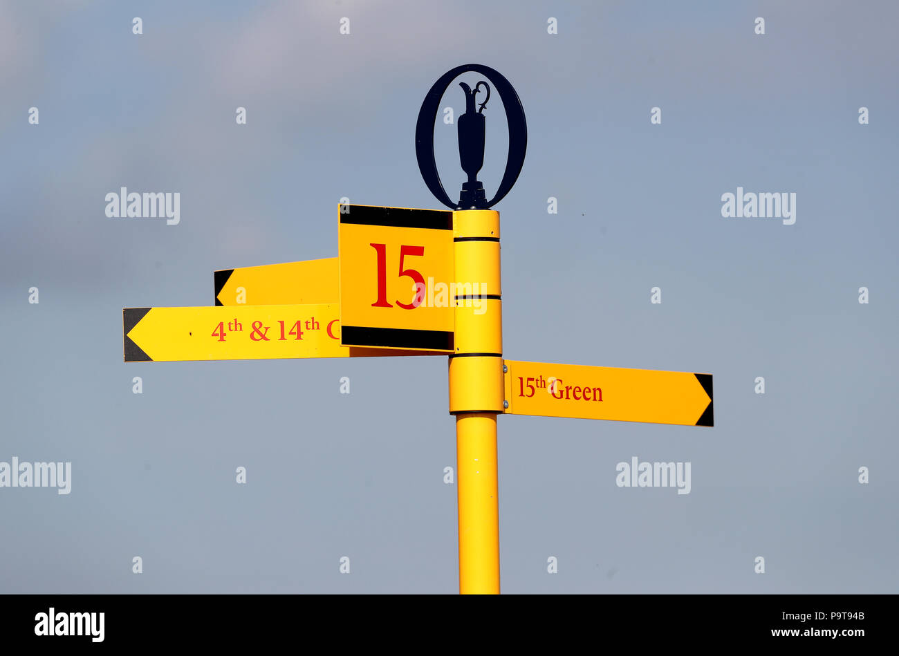 A view of course signage on day one of The Open Championship 2018 at ...