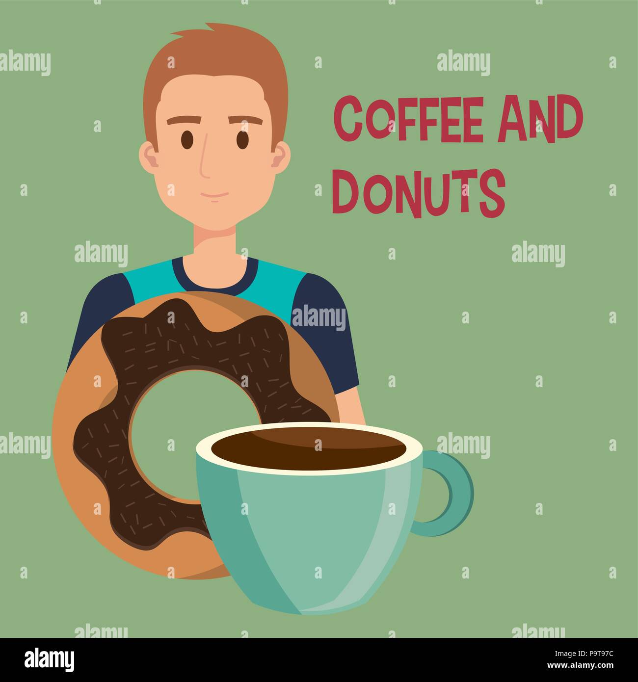 Cartoon illustration man eating donut hi-res stock photography and ...