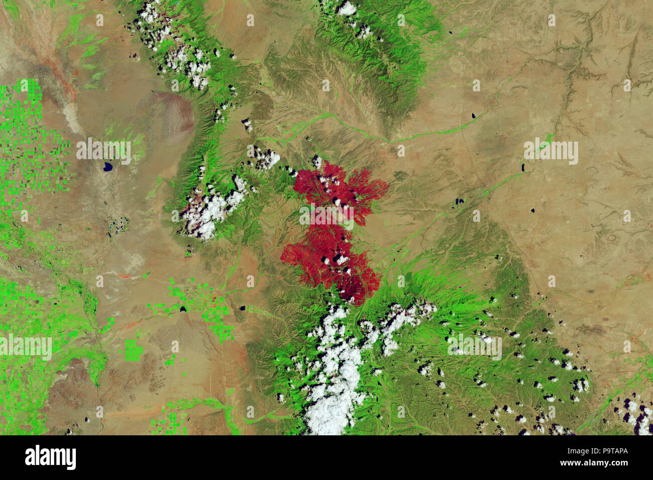 NASA satellite image of land scared by spring fire at Spring Creek ...