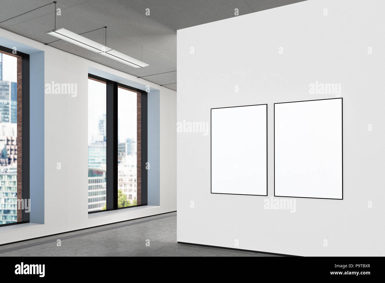 Two vertical blank posters in the gallery with clipping path around ...