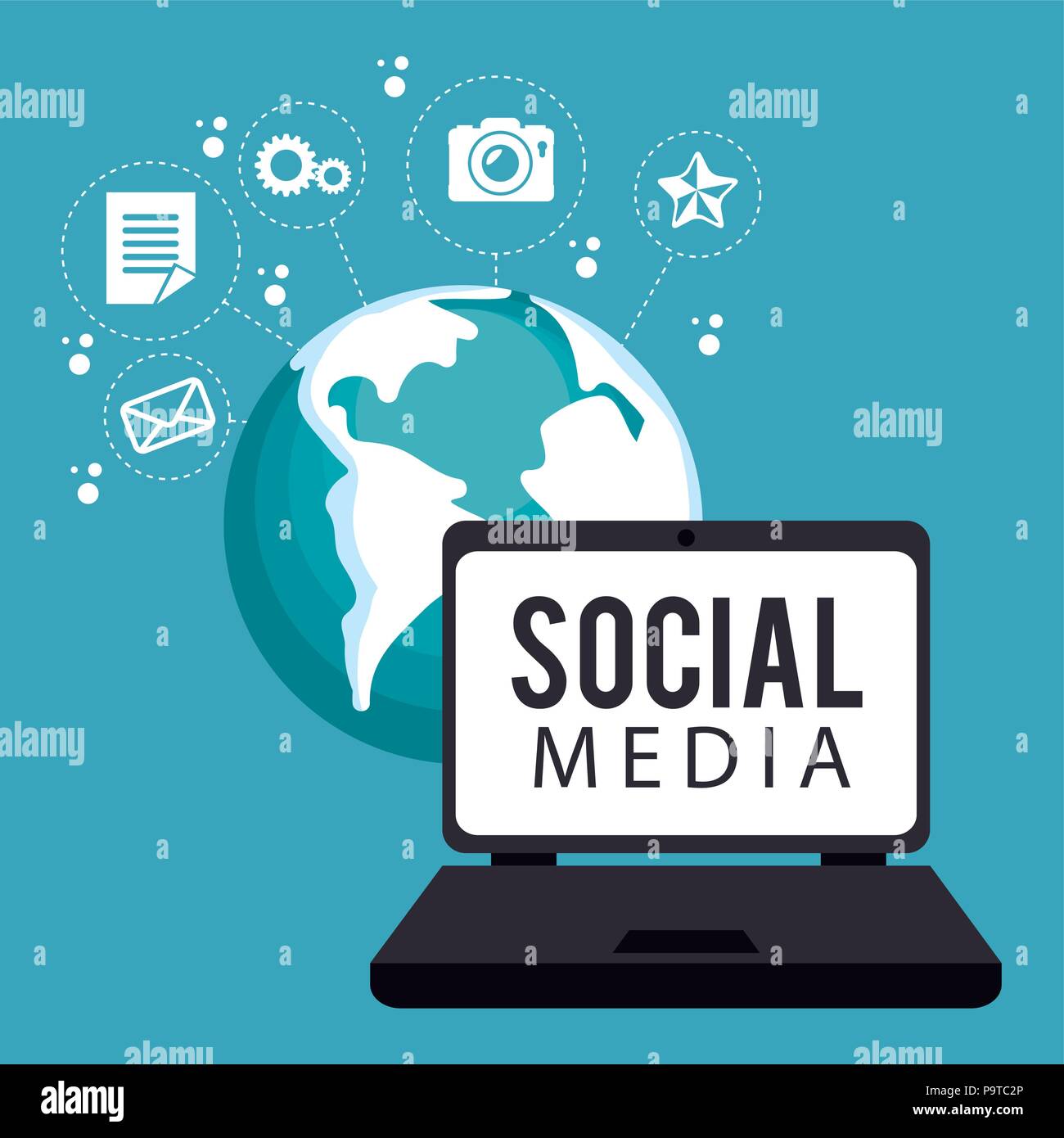 laptop with social media icon vector illustration design Stock Vector ...