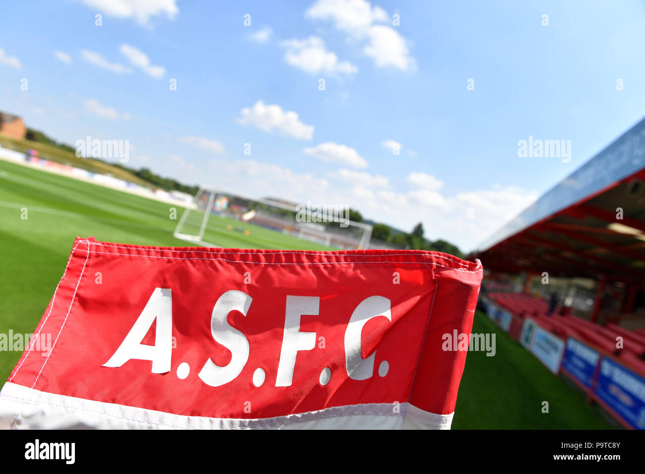 A view of corner flag and pitch at the Wham Stadium, home to Accrington ...