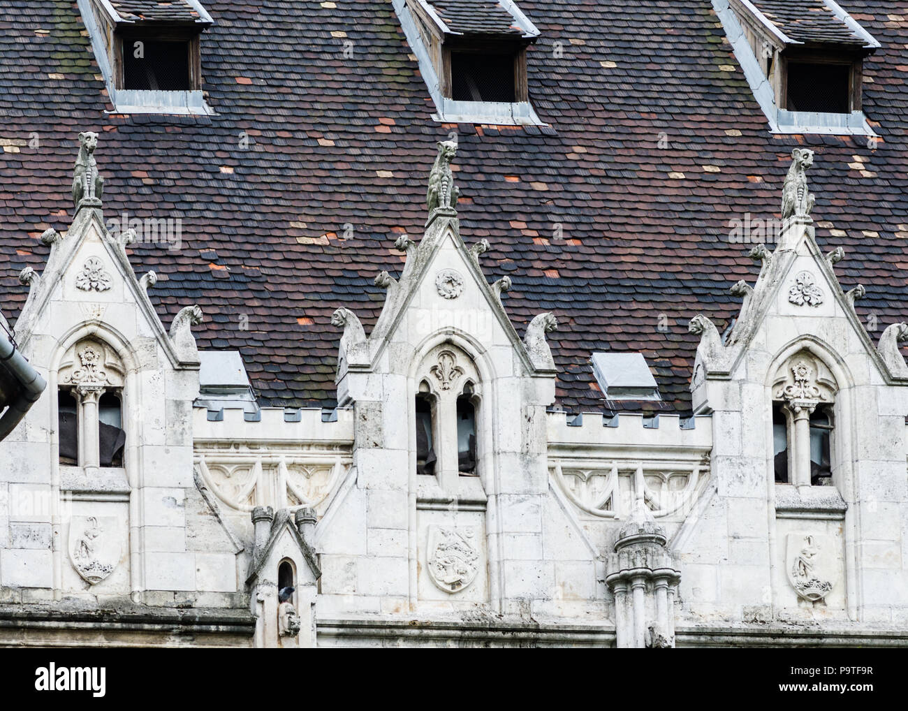 Gargoyles sculptures on old residential buildings in Budapest ...