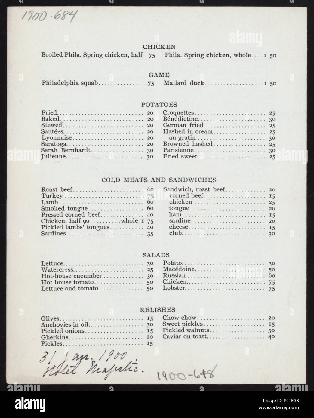 244 BREAKFAST MENU (held by) (MAJESTIC HOTEL) (at) (HOTEL;) (NYPL Hades ...