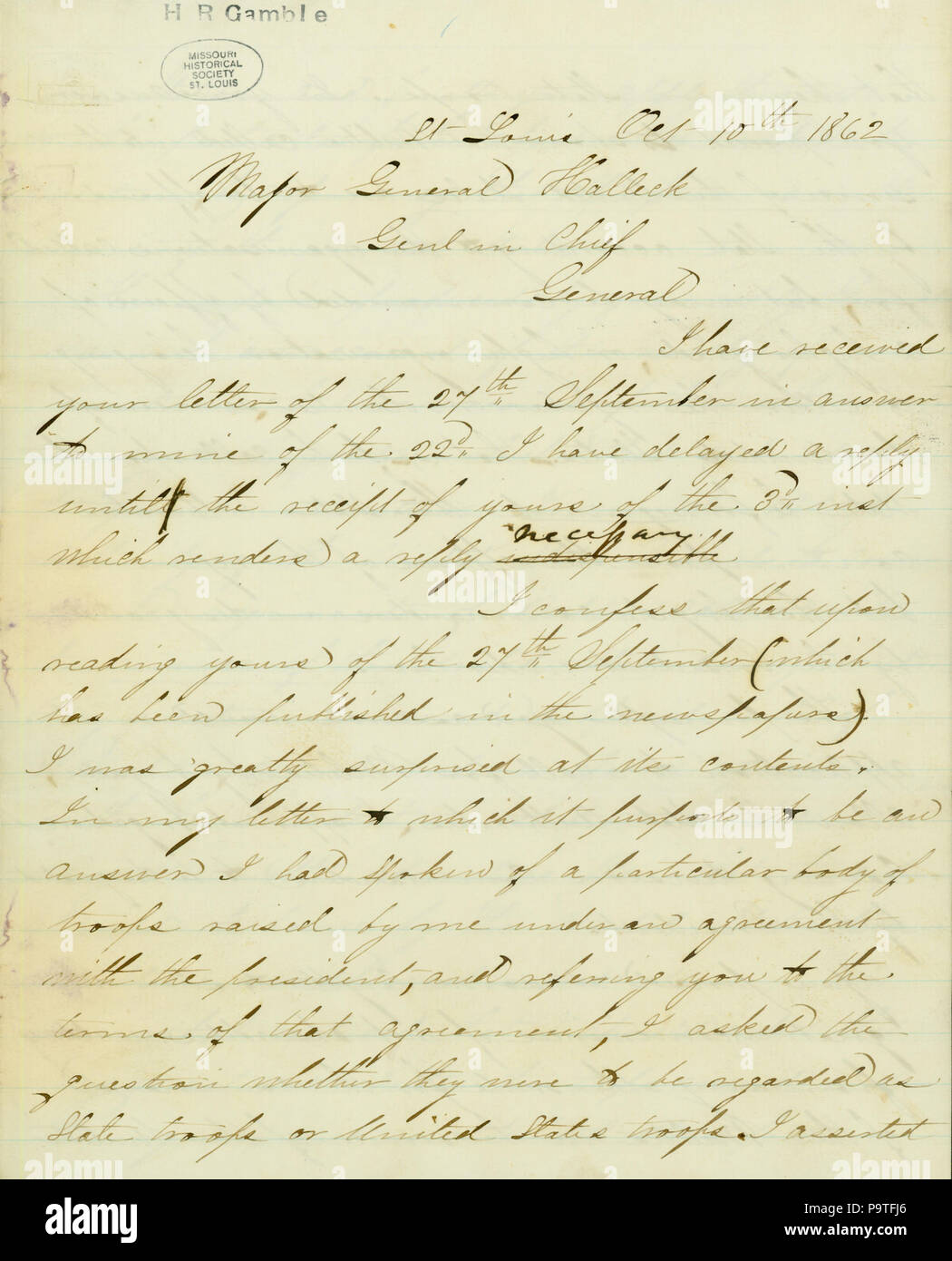 347 Contemporary copy of letter of Hamilton R. Gamble, St. Louis, to ...