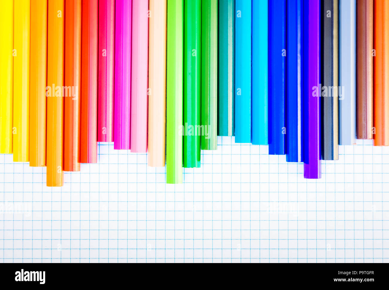 Back to school pencils rainbow on ruled paper background border, retro ...