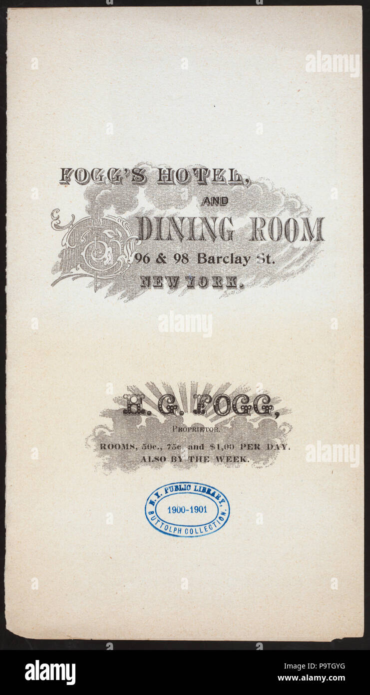 202 BILL OF FARE (held by) FOGG'S HOTEL AND DINING ROOM (at) "96 & 98 ...