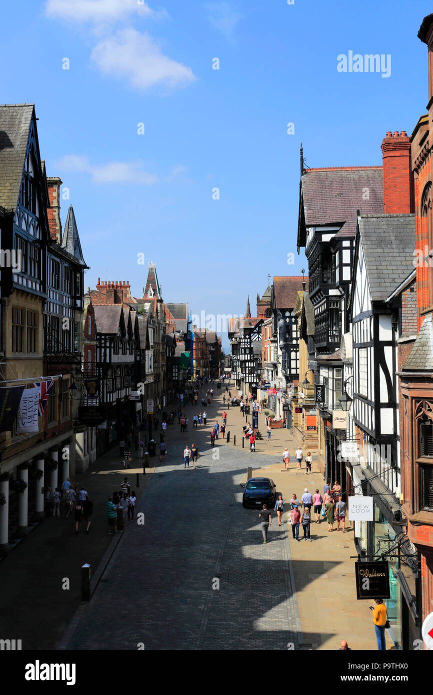Architectural building styles, Eastgate Street, Chester City, Cheshire ...