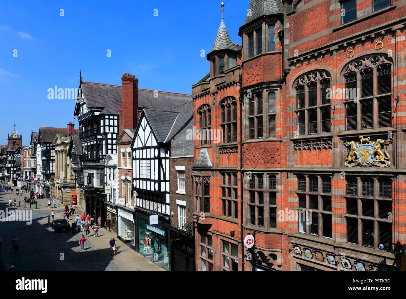 Architectural building styles, Eastgate Street, Chester City, Cheshire ...