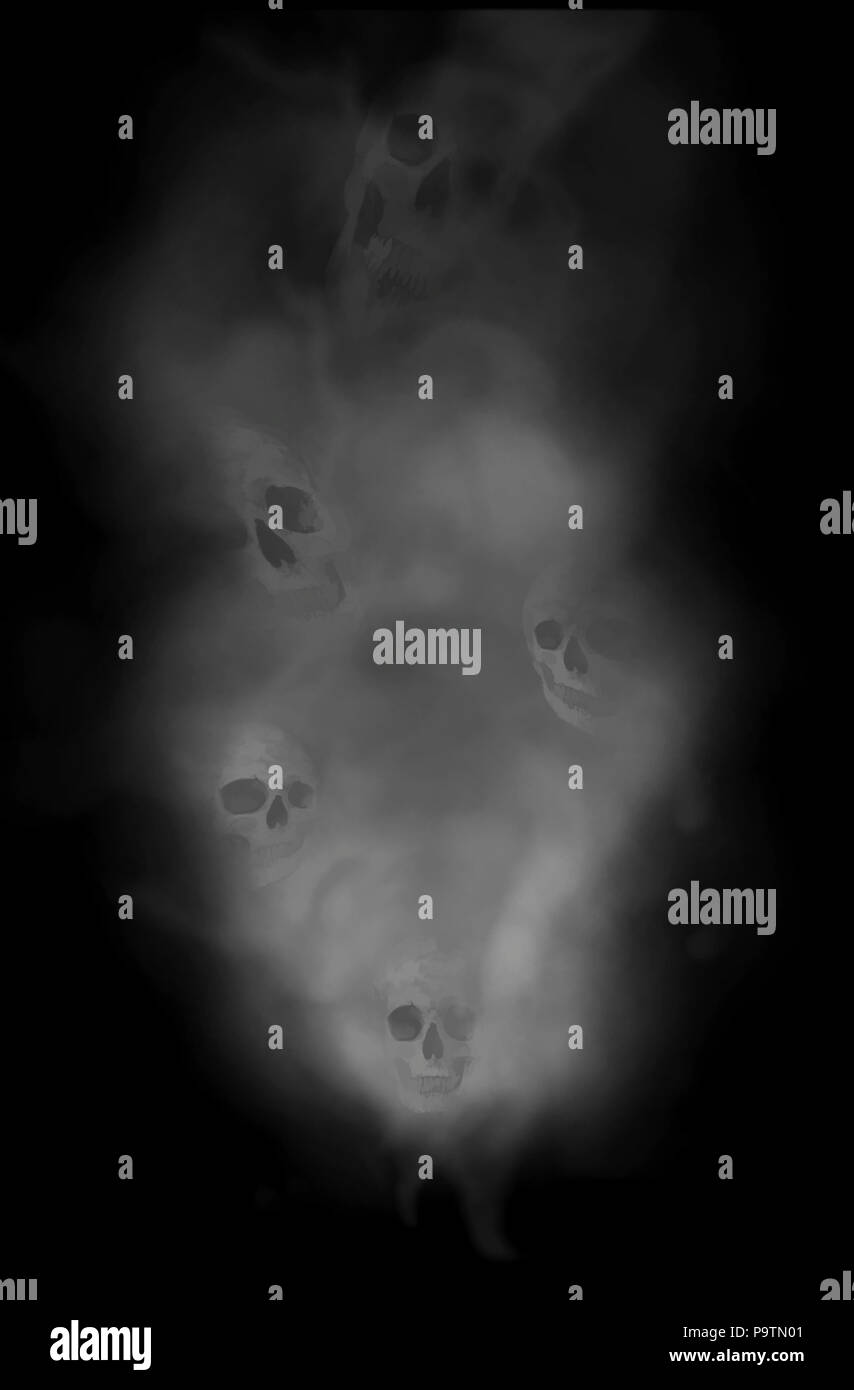 Digital illustration art. Skulls in the fog Stock Photo - Alamy