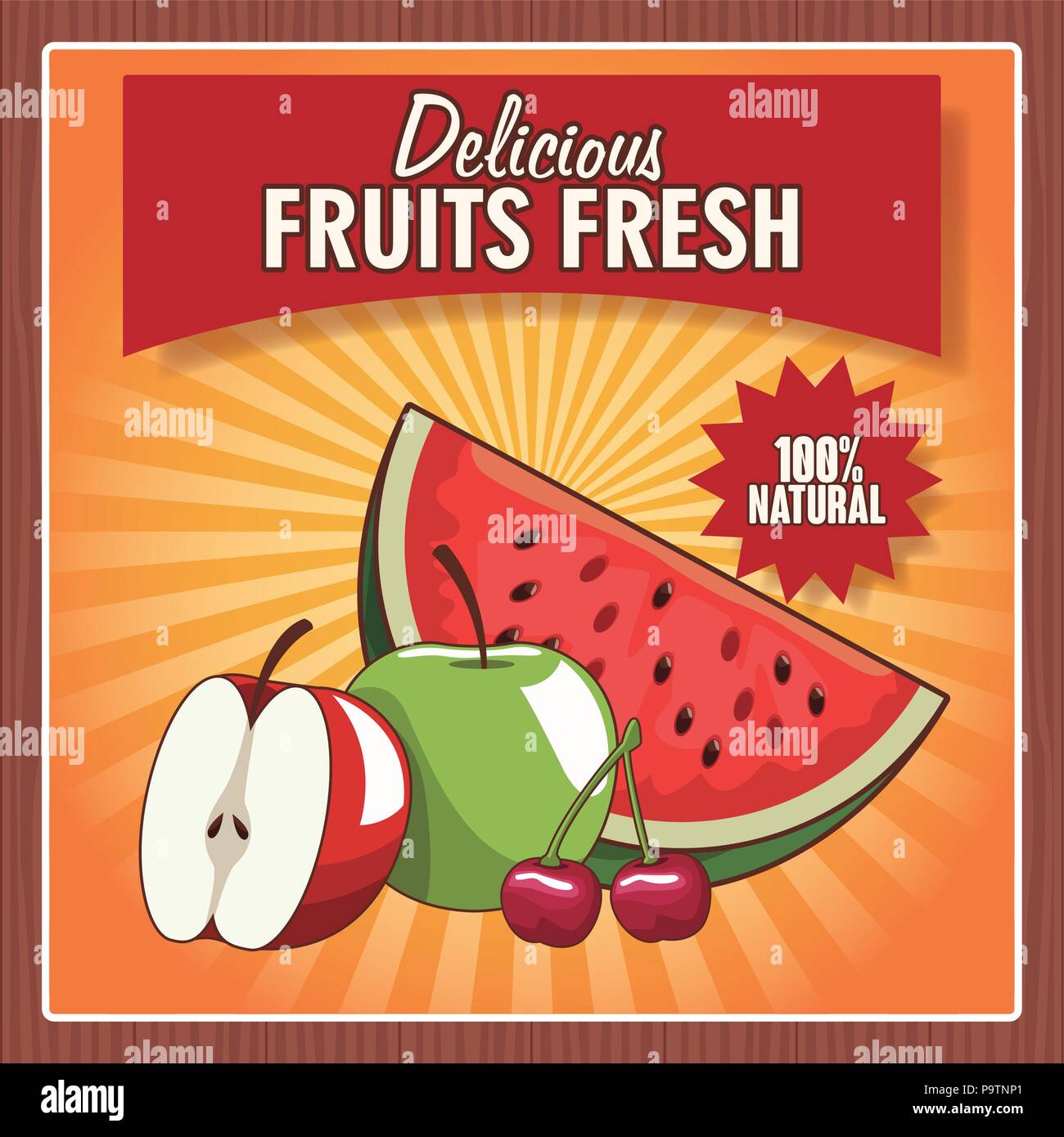 Delicious fruits fresh colorful poster template vector illustration ...
