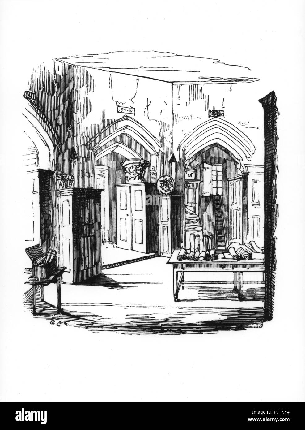 Engraving by George Cruikshank showing the room on the first floor of ...