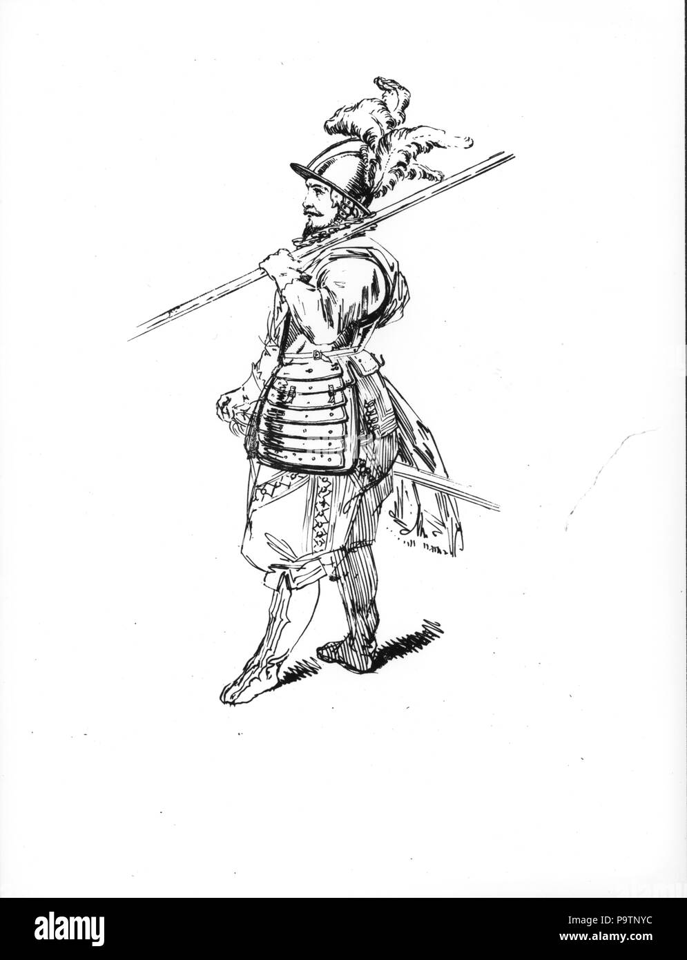 Drawing showing a 17th century pikeman. From the Costume of the ...