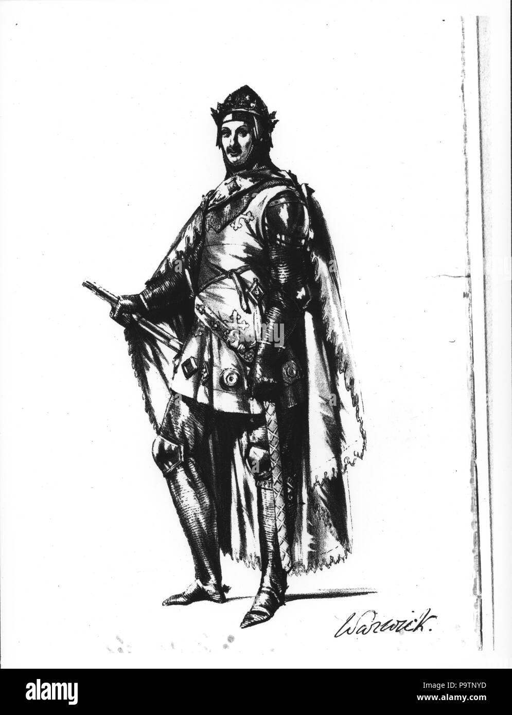 Drawing showing an early 14th century knight - labelled "Warwick". From ...