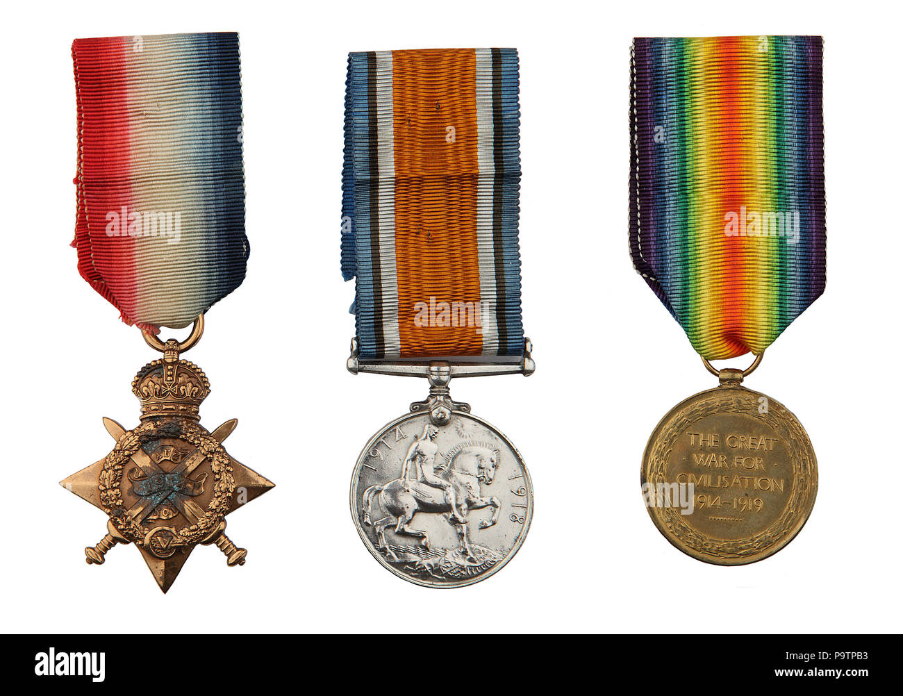 1914 Star Medal Trio, 1914 Star "Pip", British War Medal "Squeak", Victory Medal "Wilfred ...