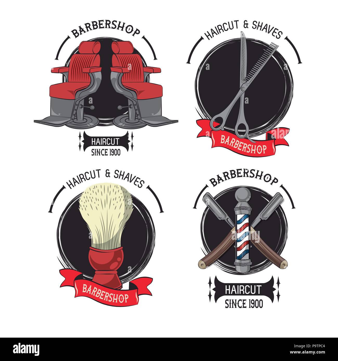 Set of vintage barbershop emblems collection vector illustration ...