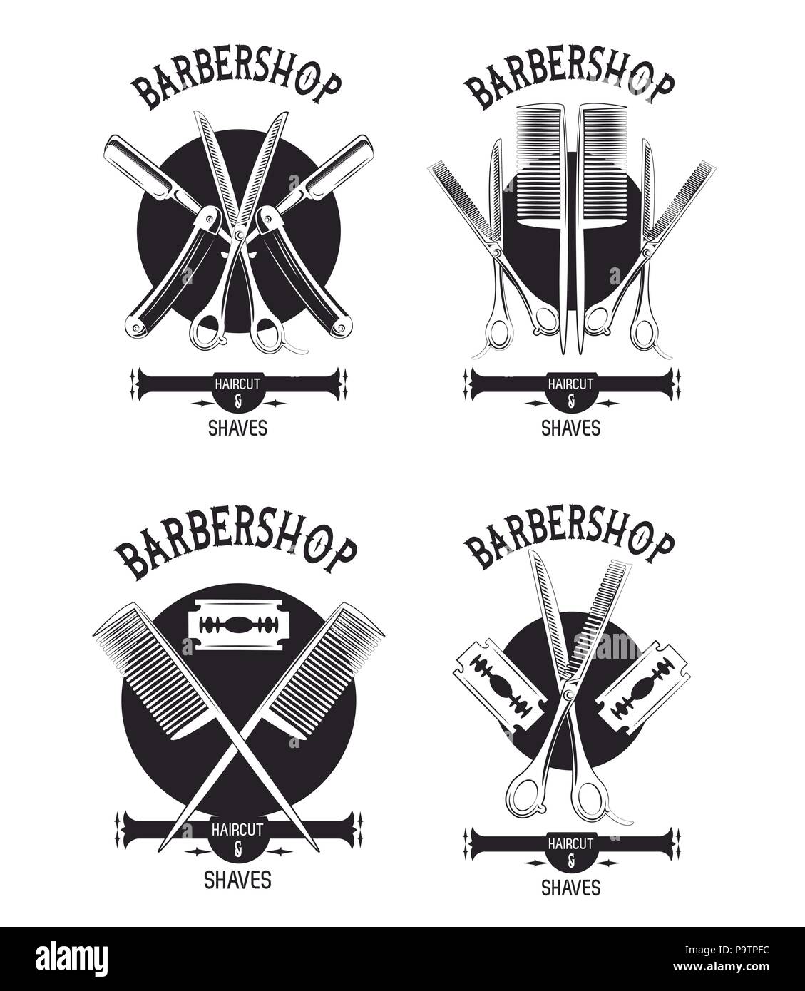 Set of vintage barbershop emblems collection vector illustration ...