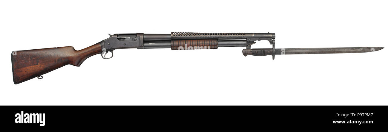 Centrefire pump-action magazine military shotgun, Winchester Model 97 ...