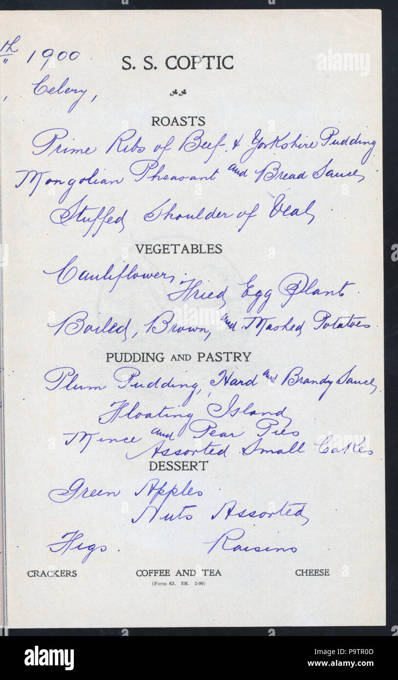 555 DINNER (held by) OCCIDENTAL & ORIENTAL STEAMSHIP CO. (at) EN ROUTE ...