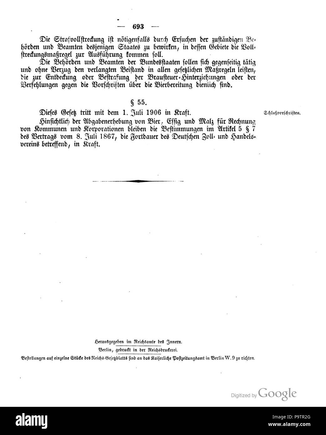 420 Deutsches Reichsgesetzblatt 1906 032 693 Stock Photo - Alamy
