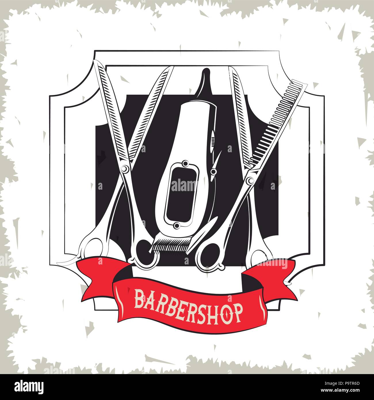 Barbershop vintage emblem with retro drawings vector illustration ...