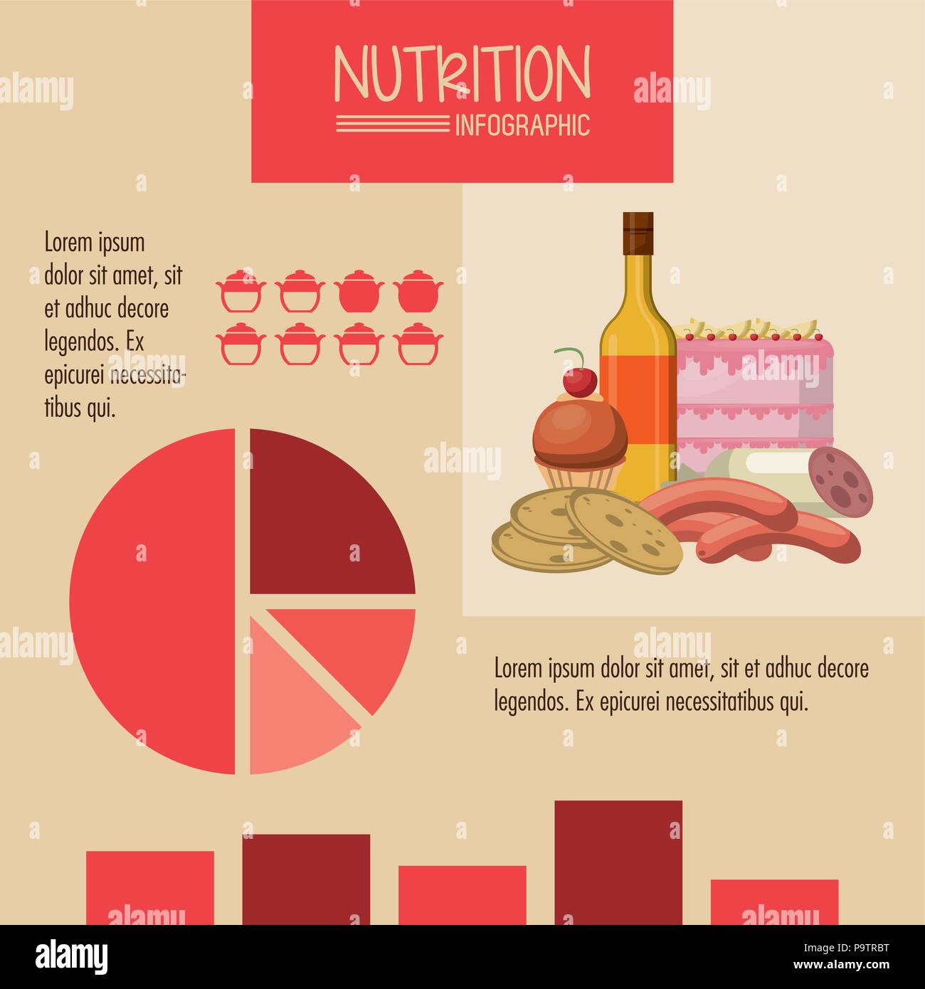 Nutrition and food red infographic with statistics and elements vector ...