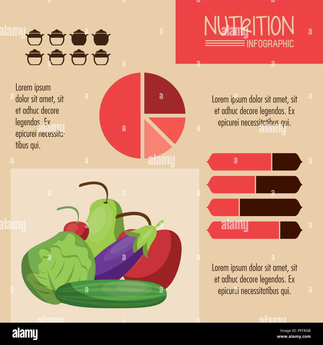 Nutrition and food red infographic with statistics and elements vector ...