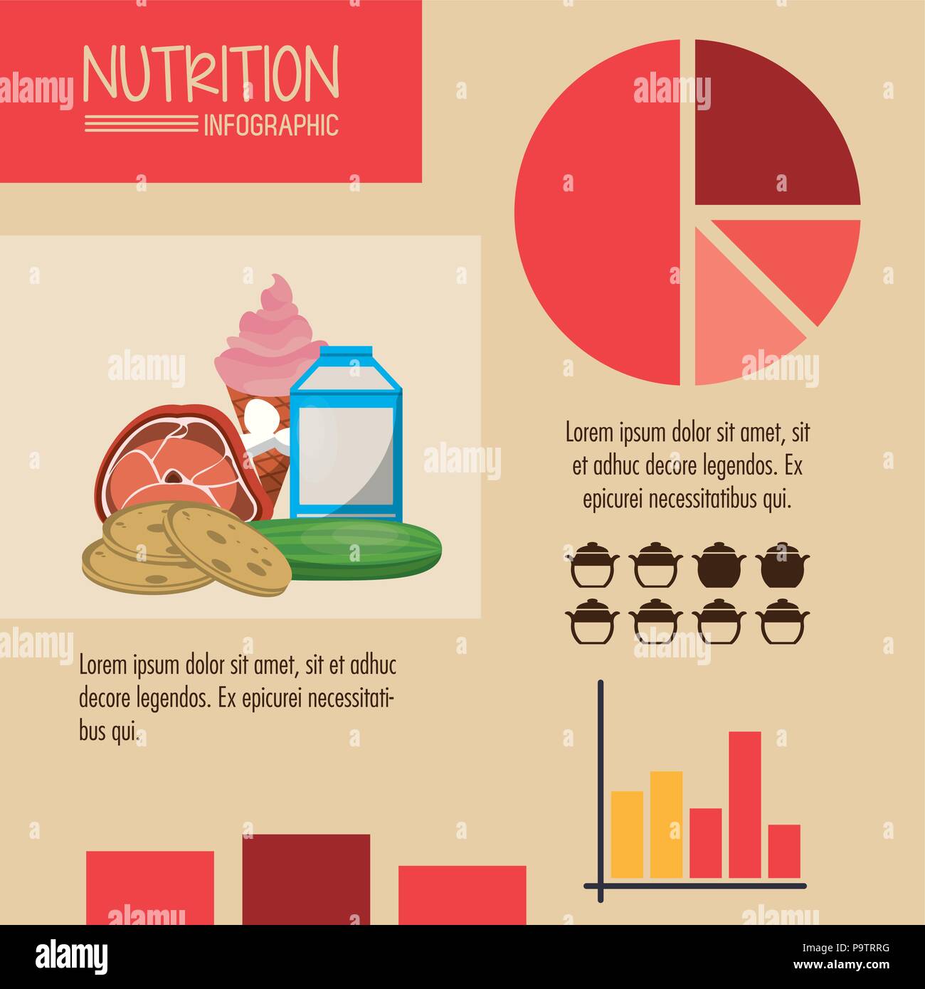 Nutrition and food red infographic with statistics and elements vector ...