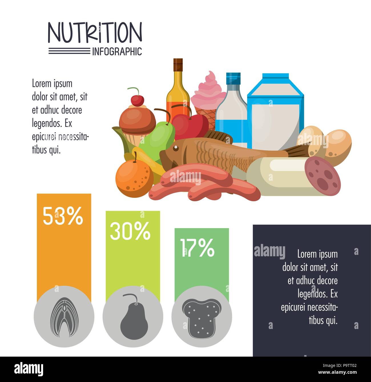 Nutrition and food infographic with statistics and elements vector ...