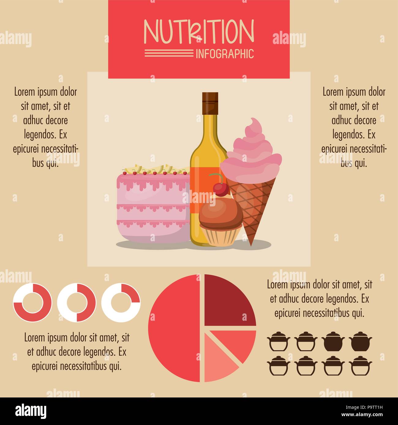 Nutrition and food red infographic with statistics and elements vector ...