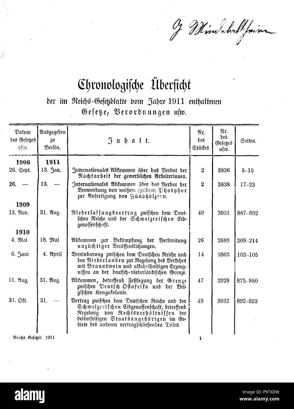 441 Deutsches Reichsgesetzblatt 1911 000 0003 Stock Photo - Alamy