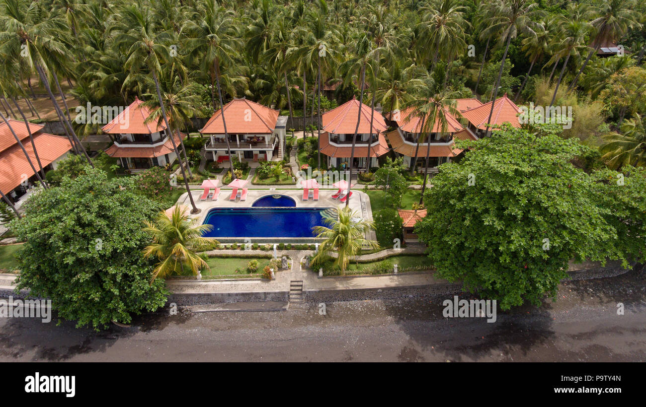 Aerial view of beautiful beach, hotel, Bali, Indonesia. Beach with ...