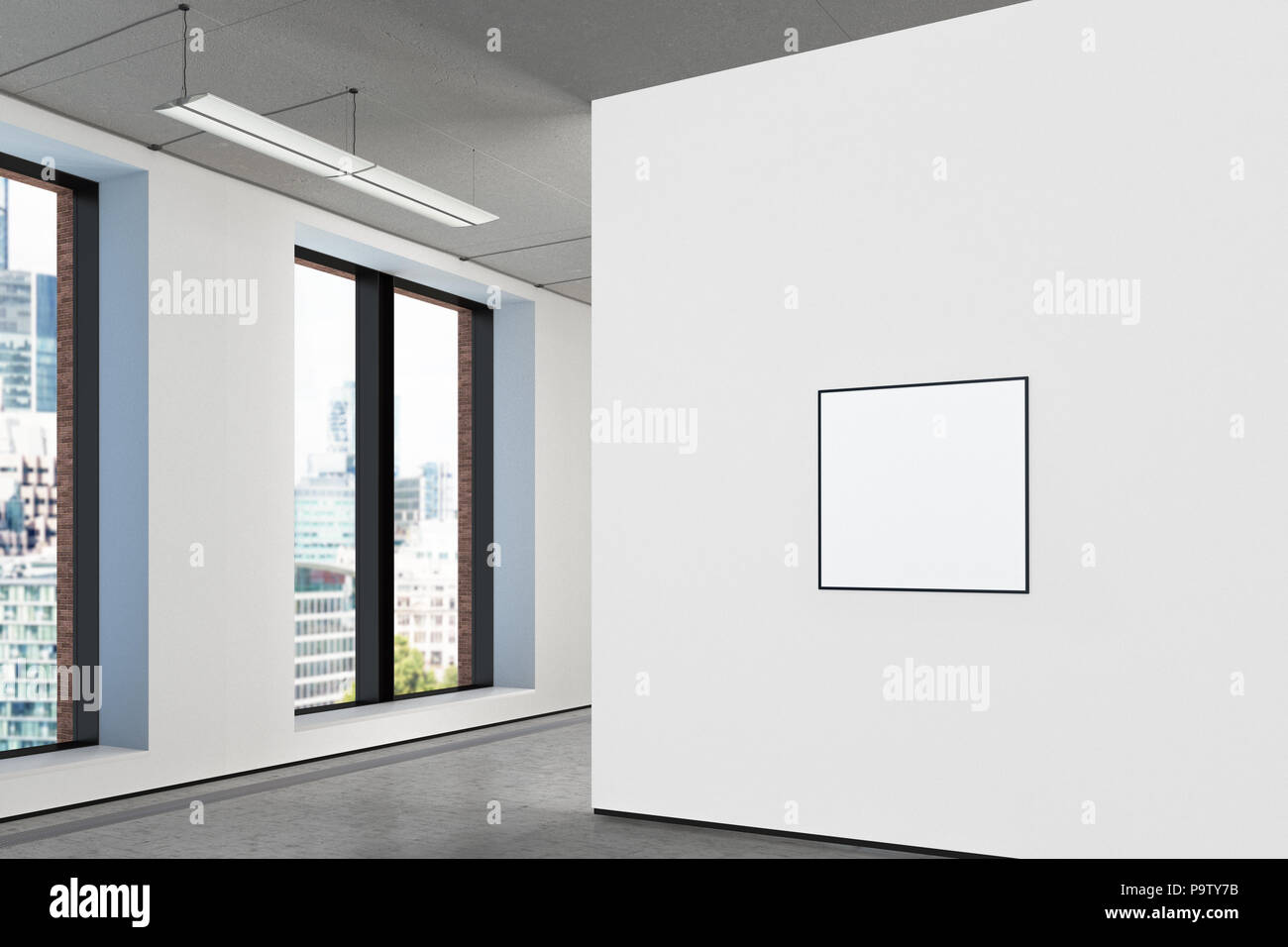 Blank square poster in the gallery with clipping path around poster. 3d ...