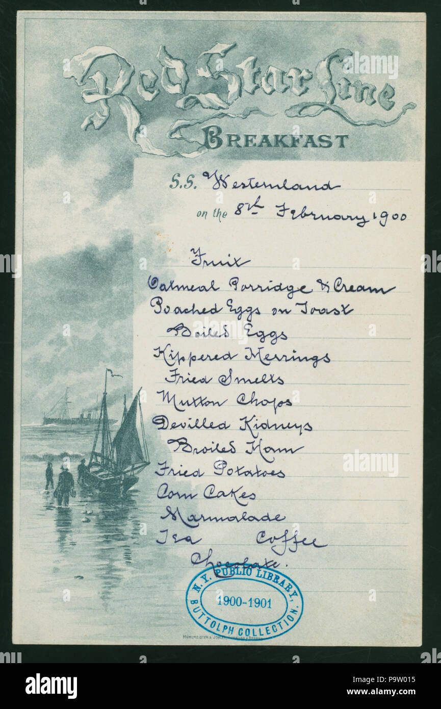 241 BREAKFAST (held by) RED STAR LINE (at) SS WESTERNLAND - EN ROUTE ...
