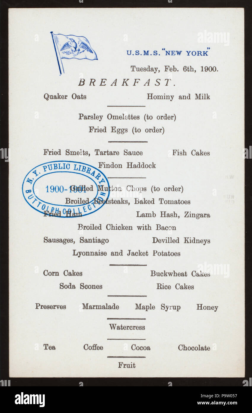 243 BREAKFAST (held by) U.S.M.S. NEW YORK (at) U.S.M.S. NEW YORK (SS ...