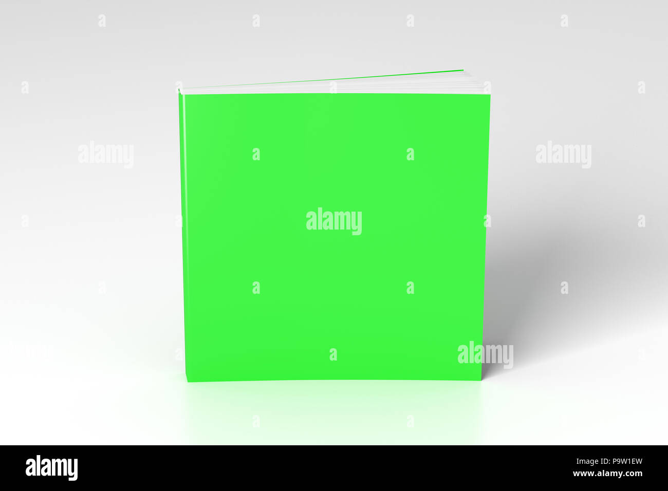 Blank green square soft cover book standing on white background ...