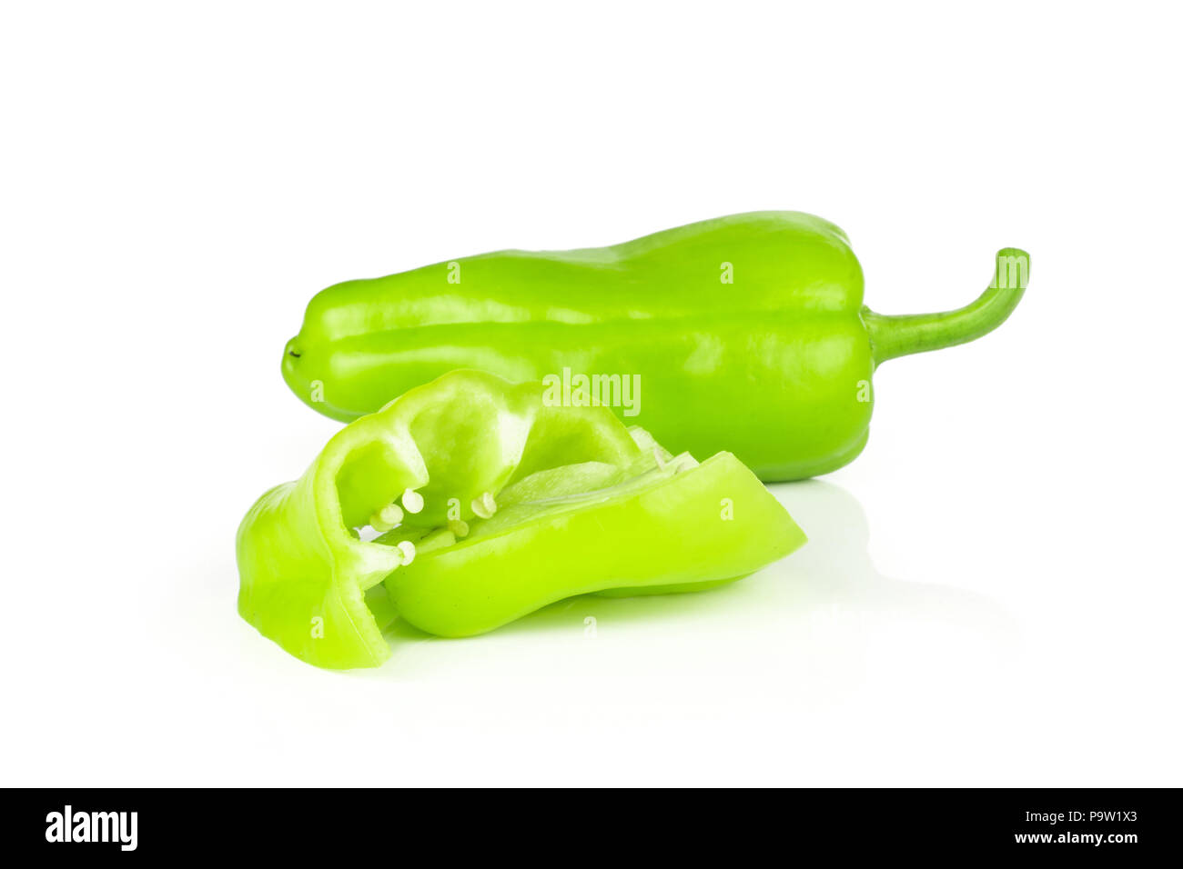 Group of one whole two slices of light green bell pepper isolated on ...