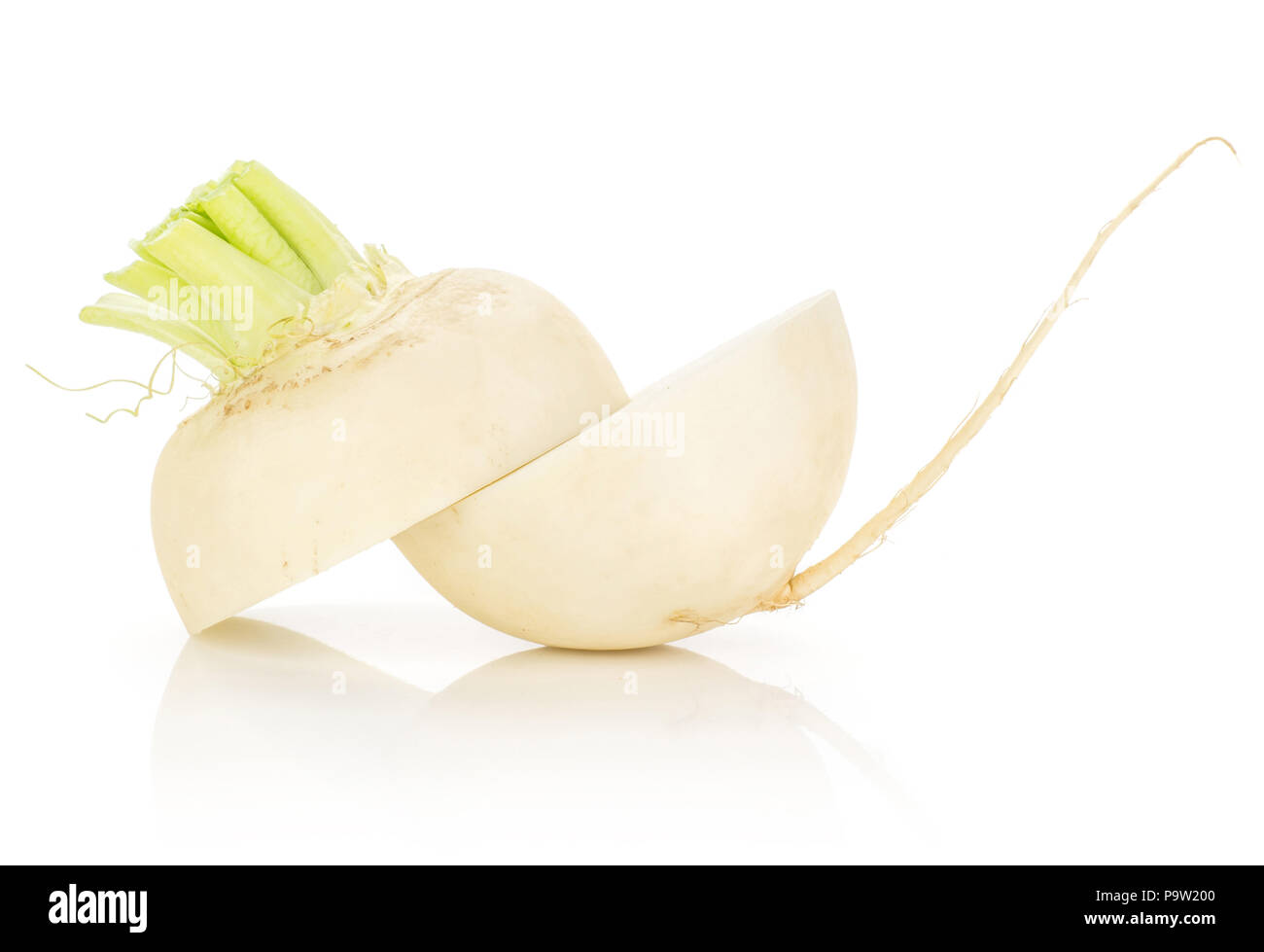 Sliced white radish bulb isolated on white background two halves Stock ...