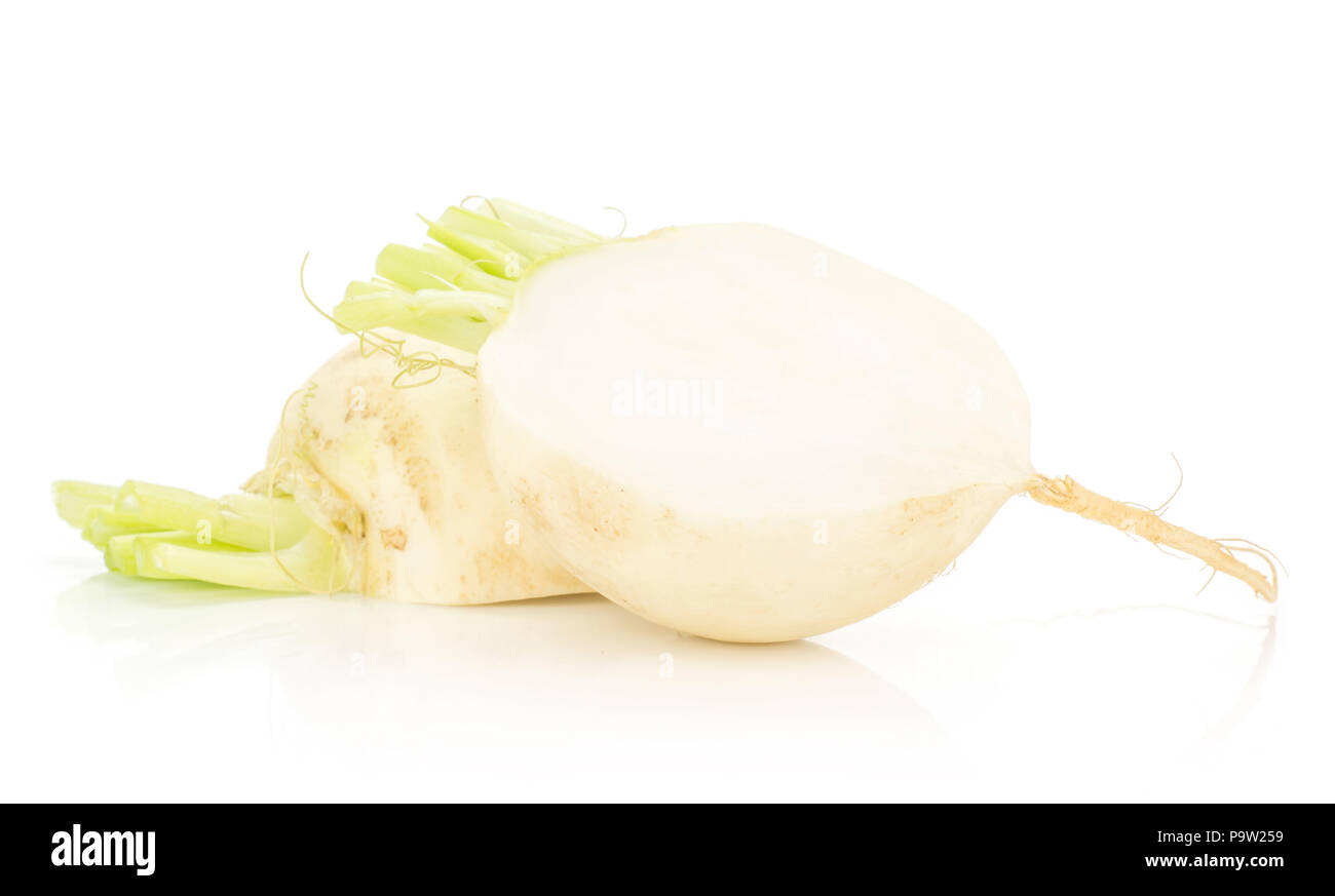 White radish two halves isolated on white background Stock Photo - Alamy