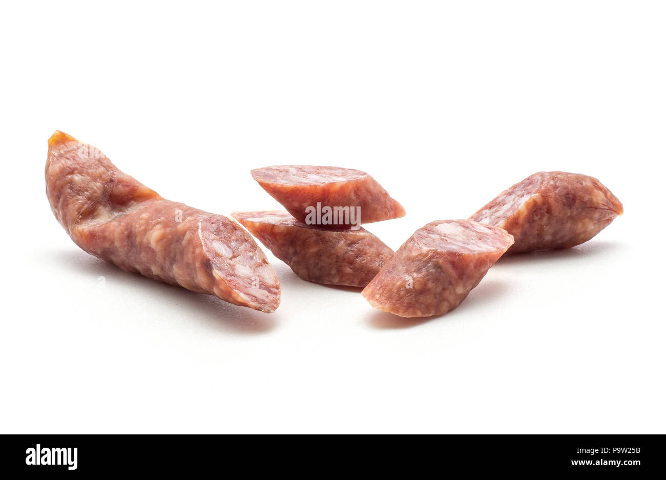 Sliced Hungarian dry sausage pepperoni isolated on white background ...