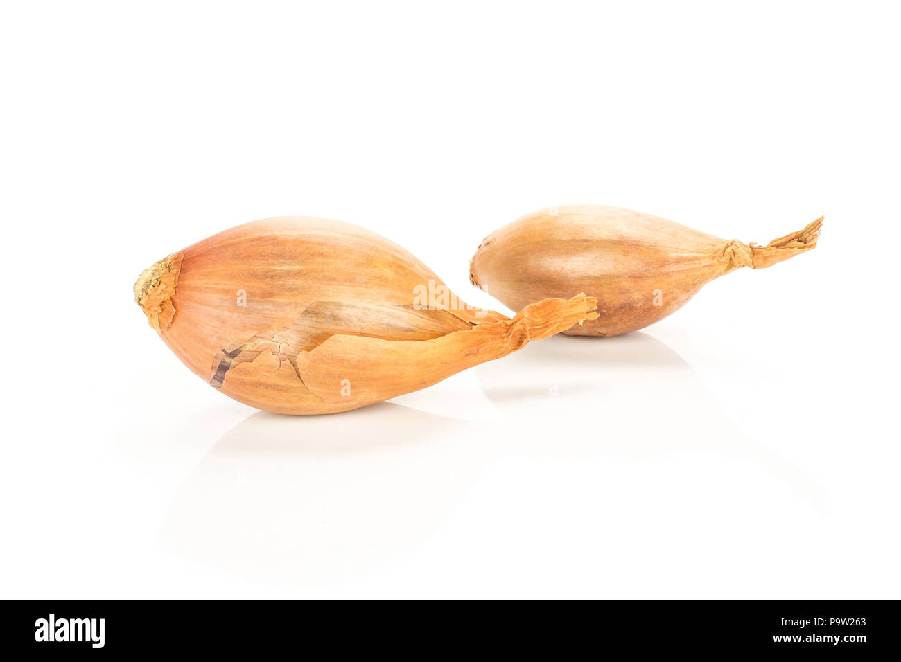 Two unpeeled shallots isolated on white background Stock Photo - Alamy