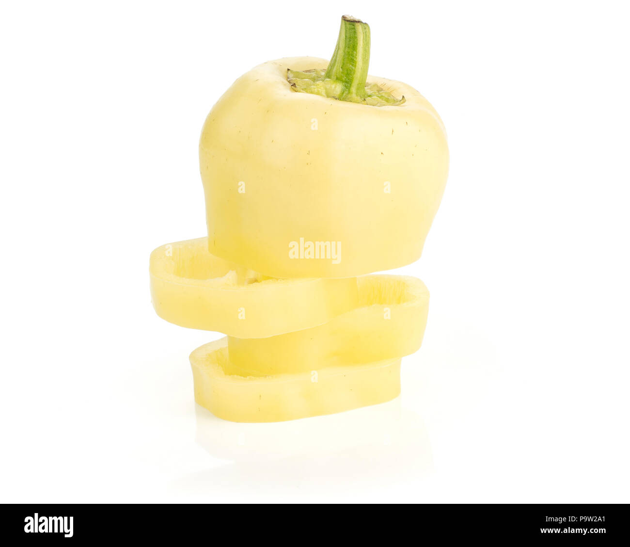 One sliced white paprika (Hungarian sweet pepper) isolated on white ...