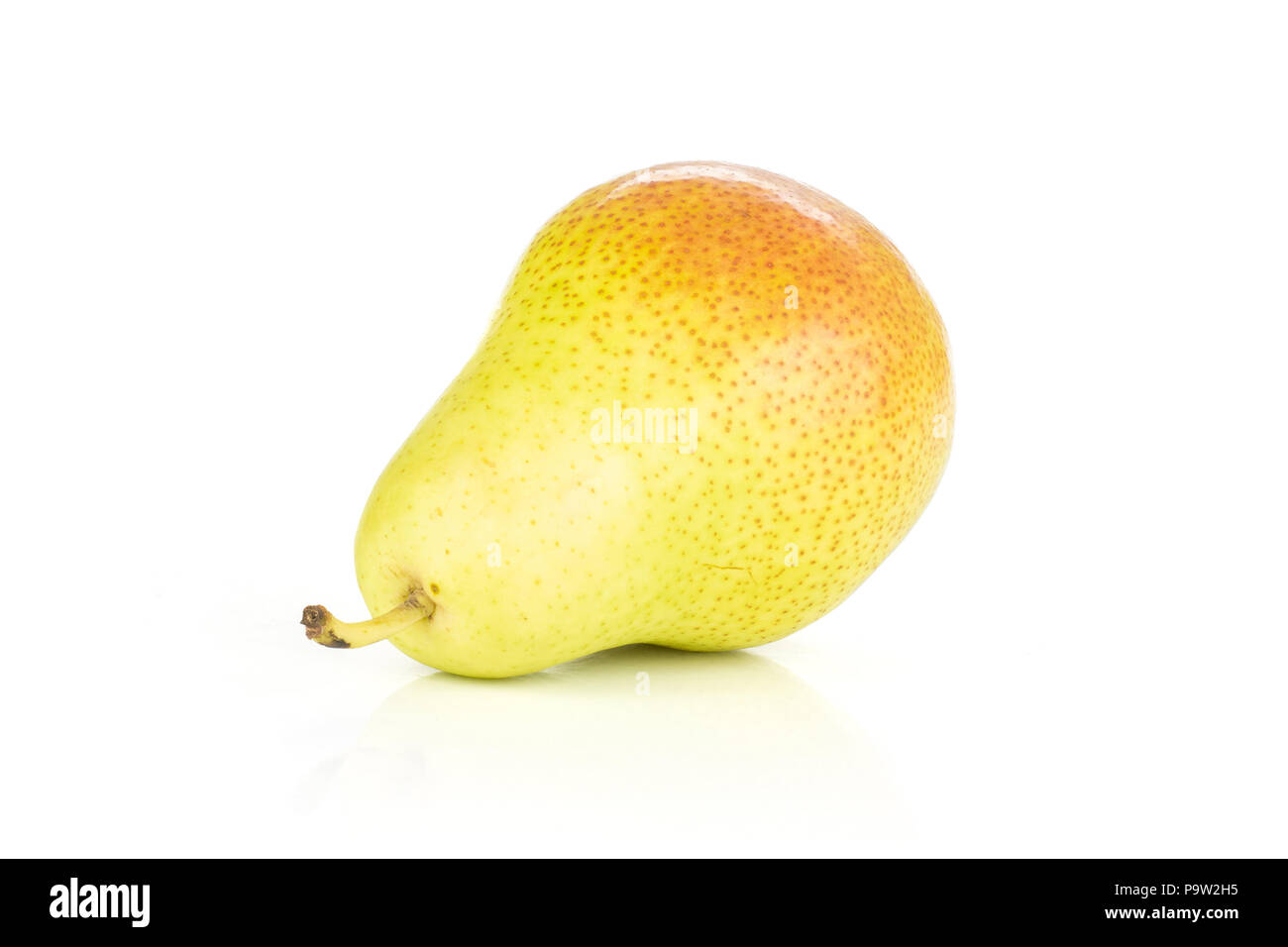 One whole fresh red pear forelle variety isolated on white Stock Photo ...