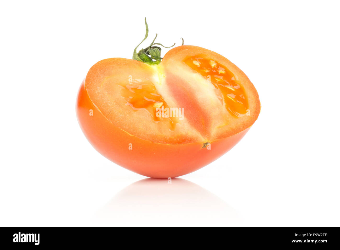 One red tomato section half isolated on white background Stock Photo ...
