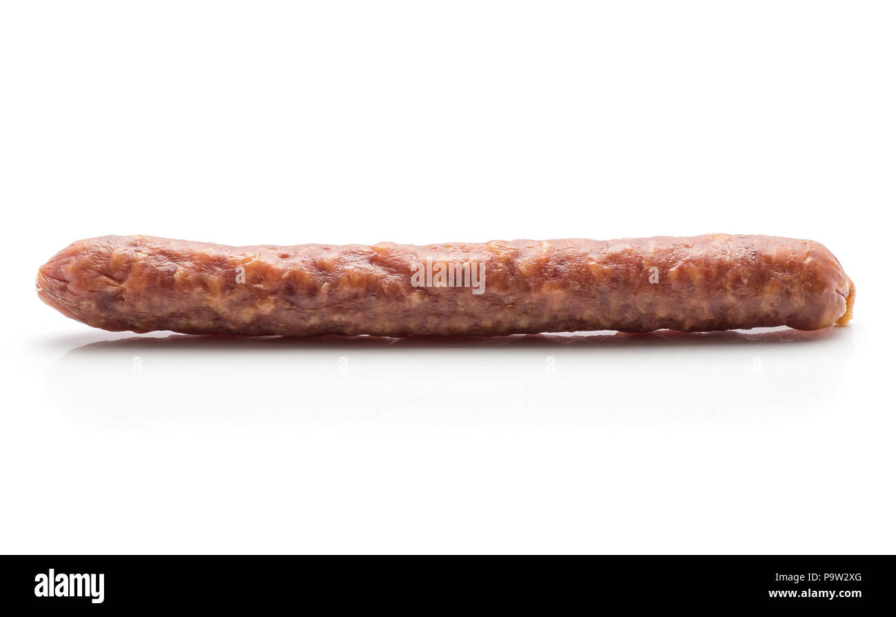 Hungarian dry sausage pepperoni isolated on white background one smoked ...
